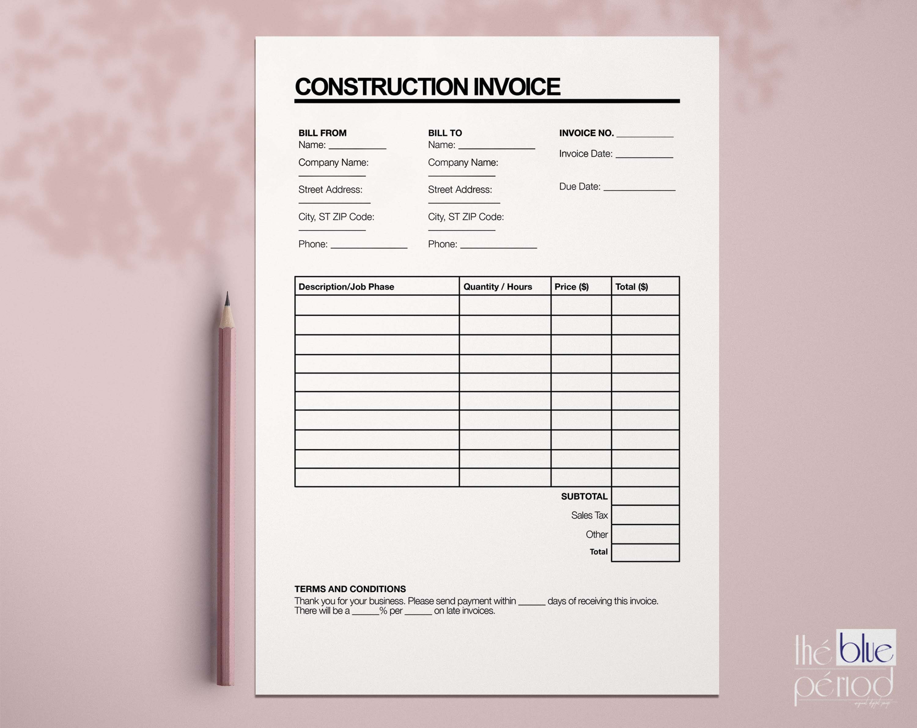 Editable Construction Invoice - Etsy