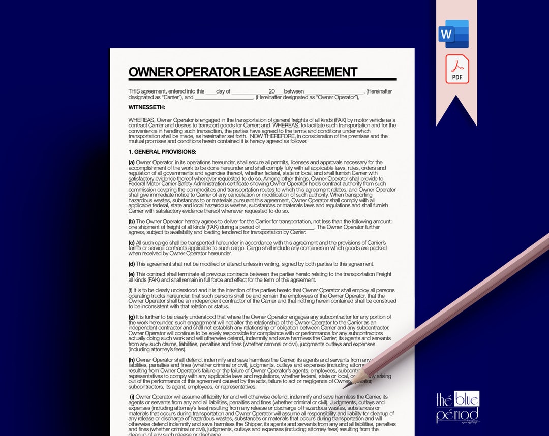 Editable Owner Operator Lease Agreement - Etsy