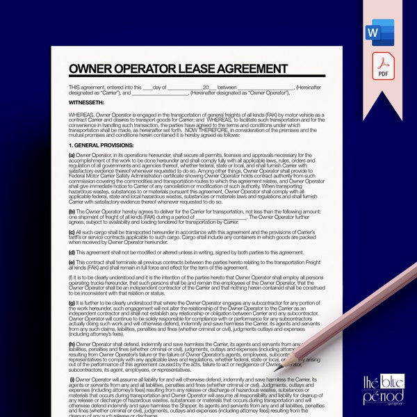 Trucking Owner Operator Lease to Carrier Agreement - Etsy