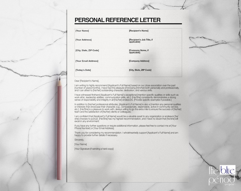 Editable Personal Reference Letter Template - Etsy Australia