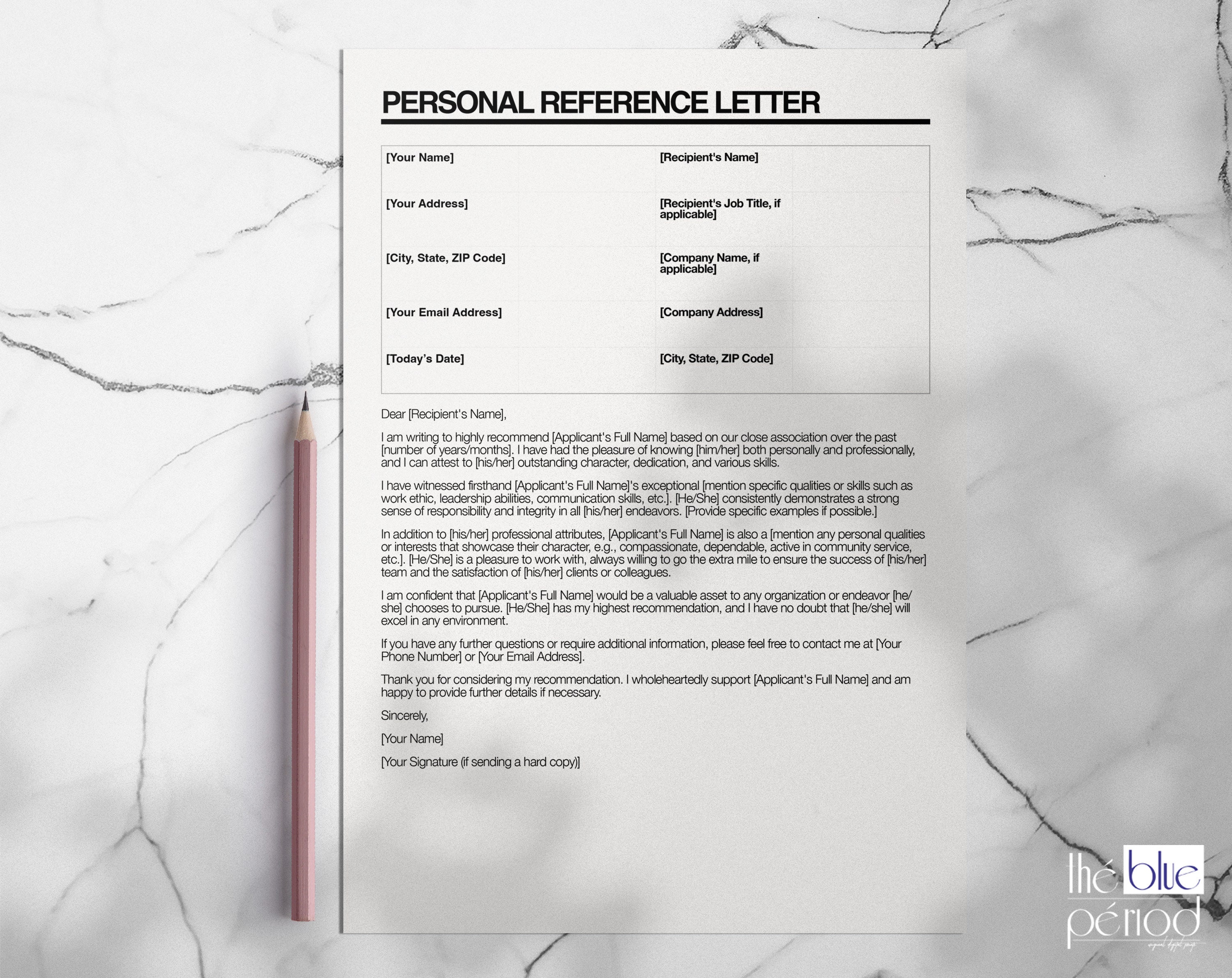 Editable Personal Reference Letter Template - Etsy Australia