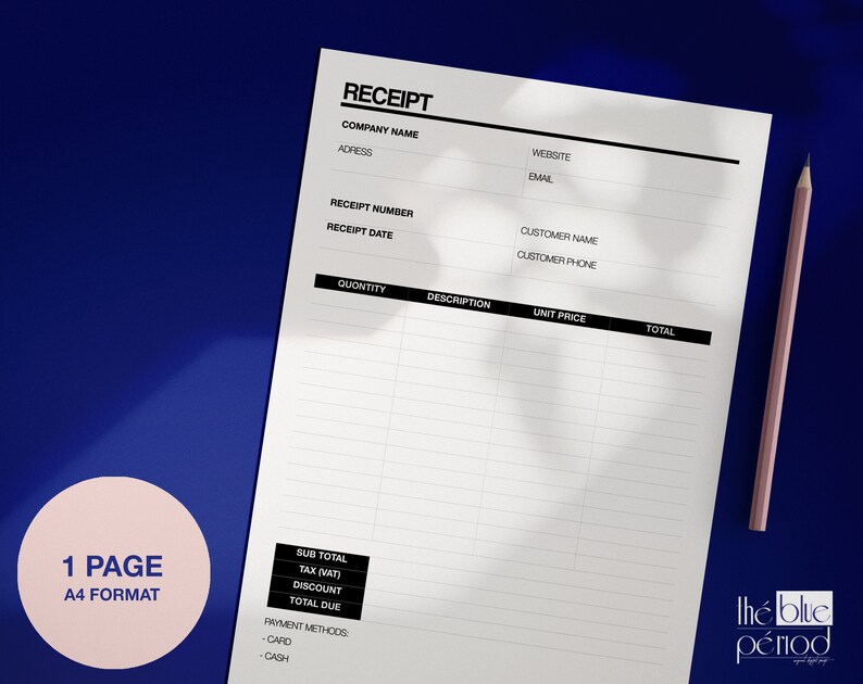 Editable Receipt Form - Etsy