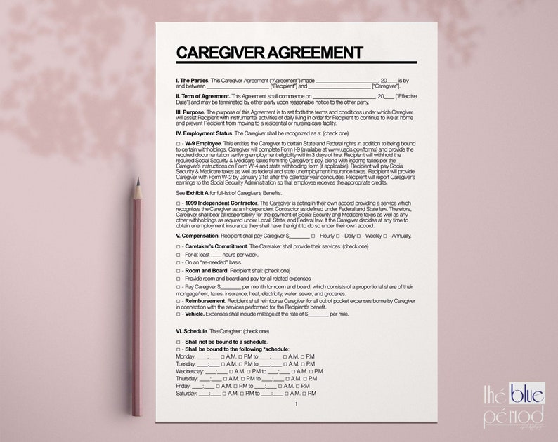 Editable Caregiver Contract - Etsy