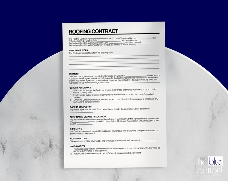 Editable Roofing Contract Template - Etsy