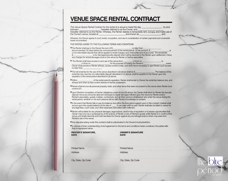 Editable Venue Rental Agreement - Etsy