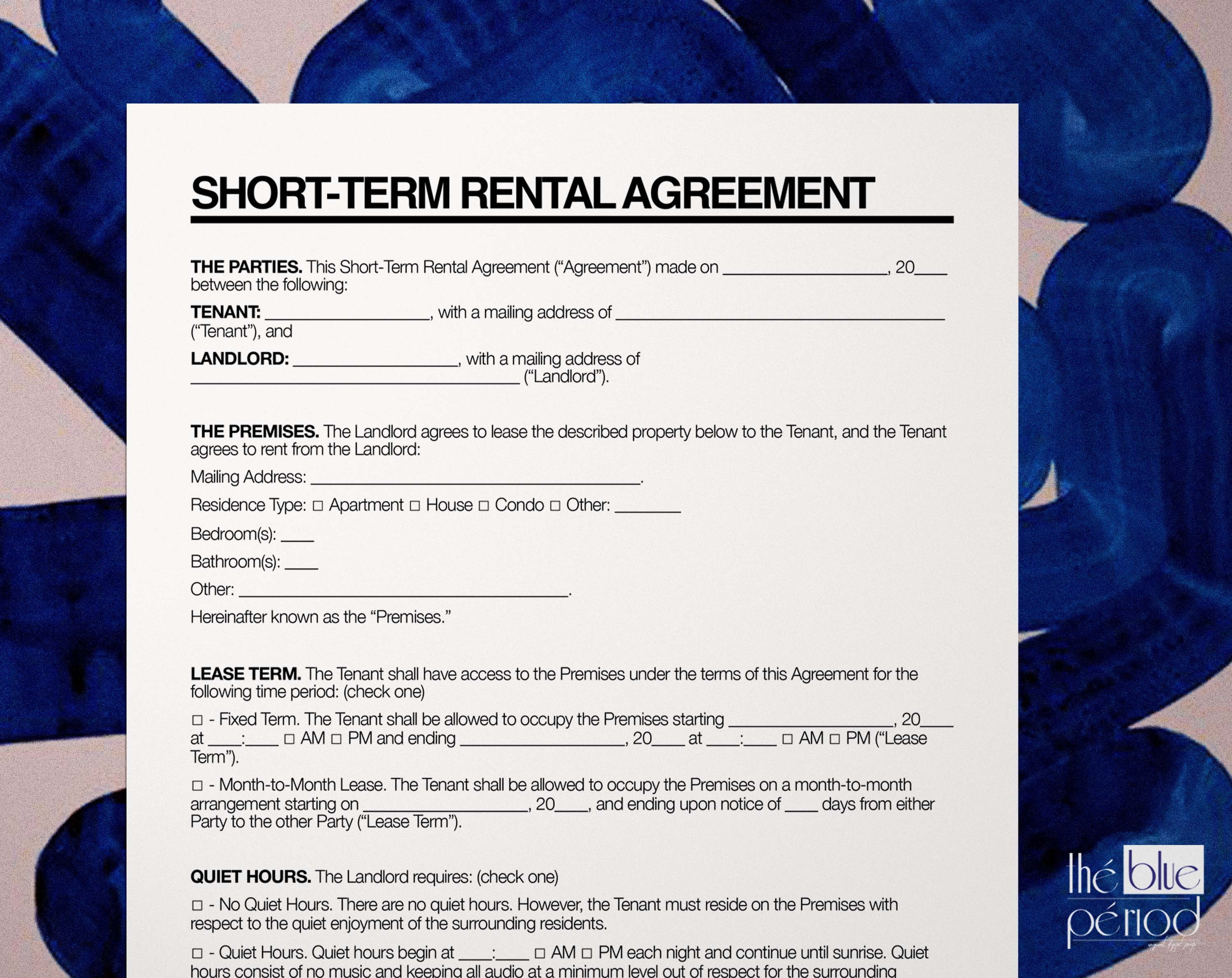 Printable Short Term Rental Agreement - Etsy