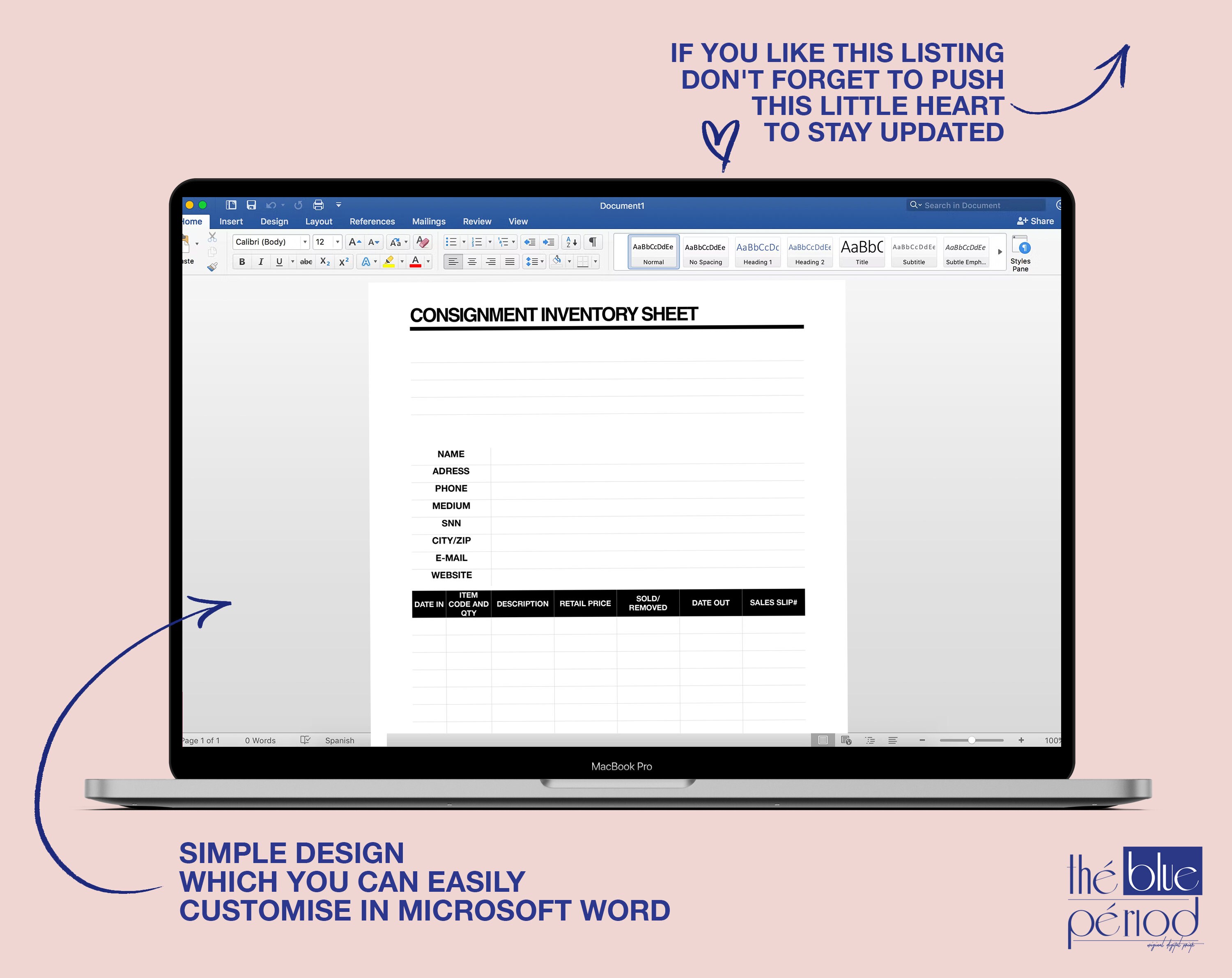 Editable Consignment Inventory Sheet - Etsy