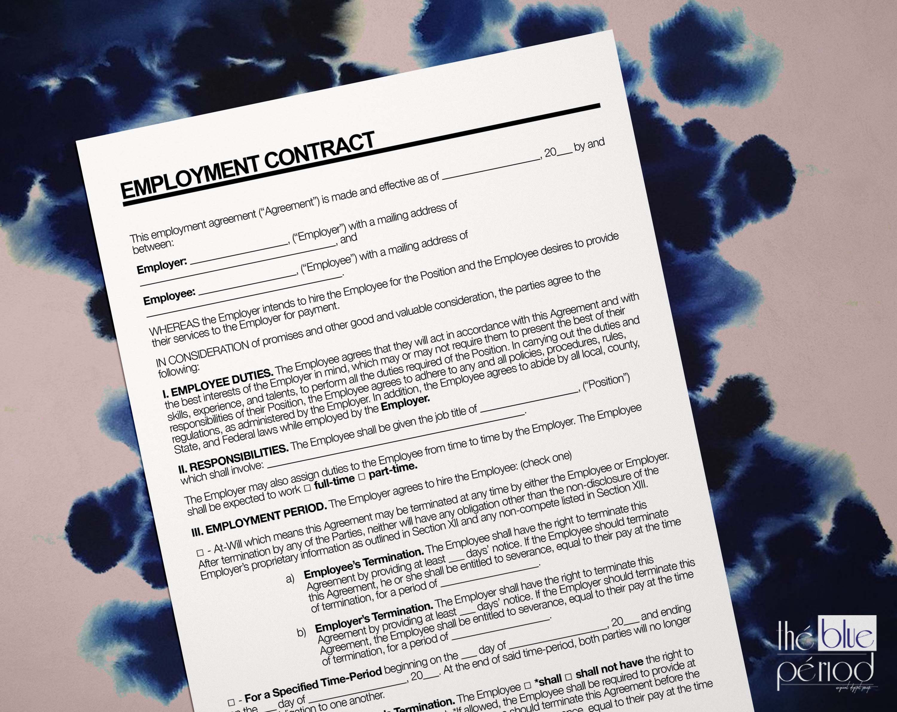 Editable Employment Contract Template - Etsy