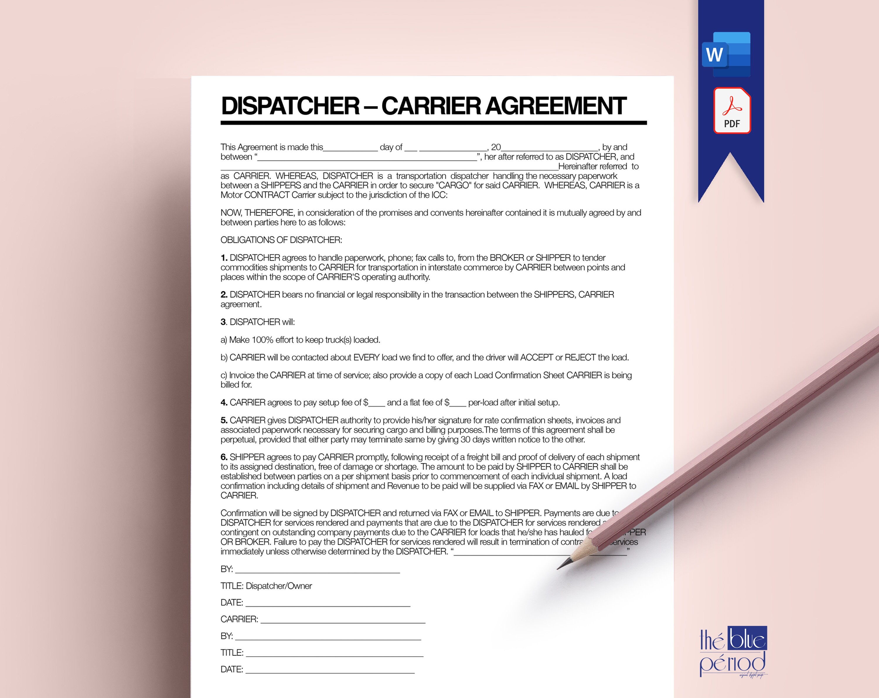 Editable Freight Dispatch Carrier Contract - Etsy