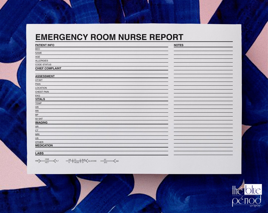Emergency Room Nurse Report Sheet PDF - Etsy
