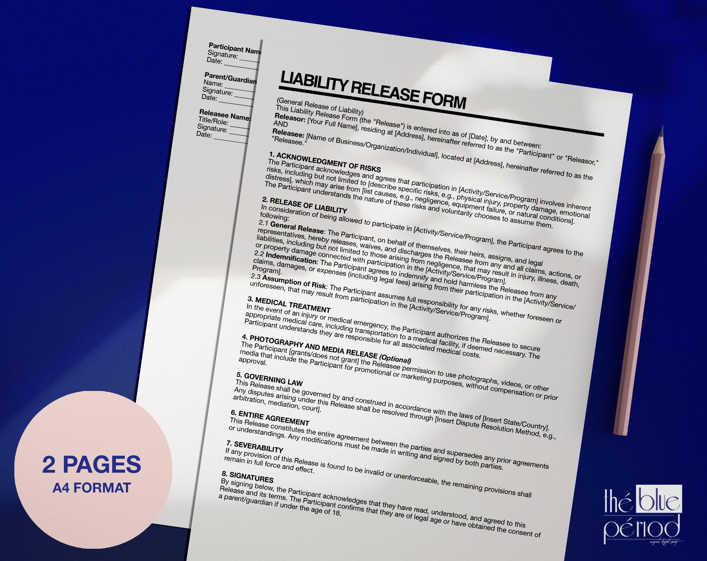 Editable Liability Release Form - Etsy