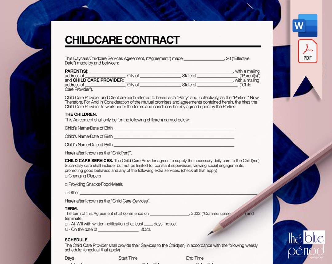Editable Childcare Contract - Etsy