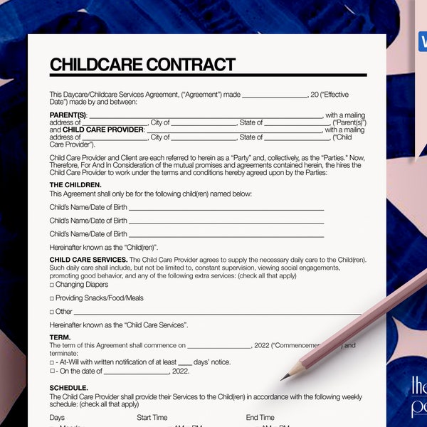 In Home Childcare Contract - Etsy