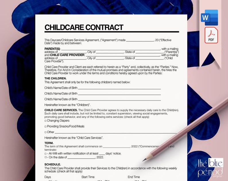 Editable Childcare Contract - Etsy