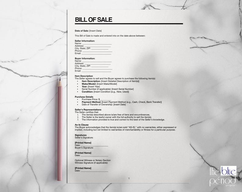 Editable Bill of Sale Template (PDF & Word) - Etsy