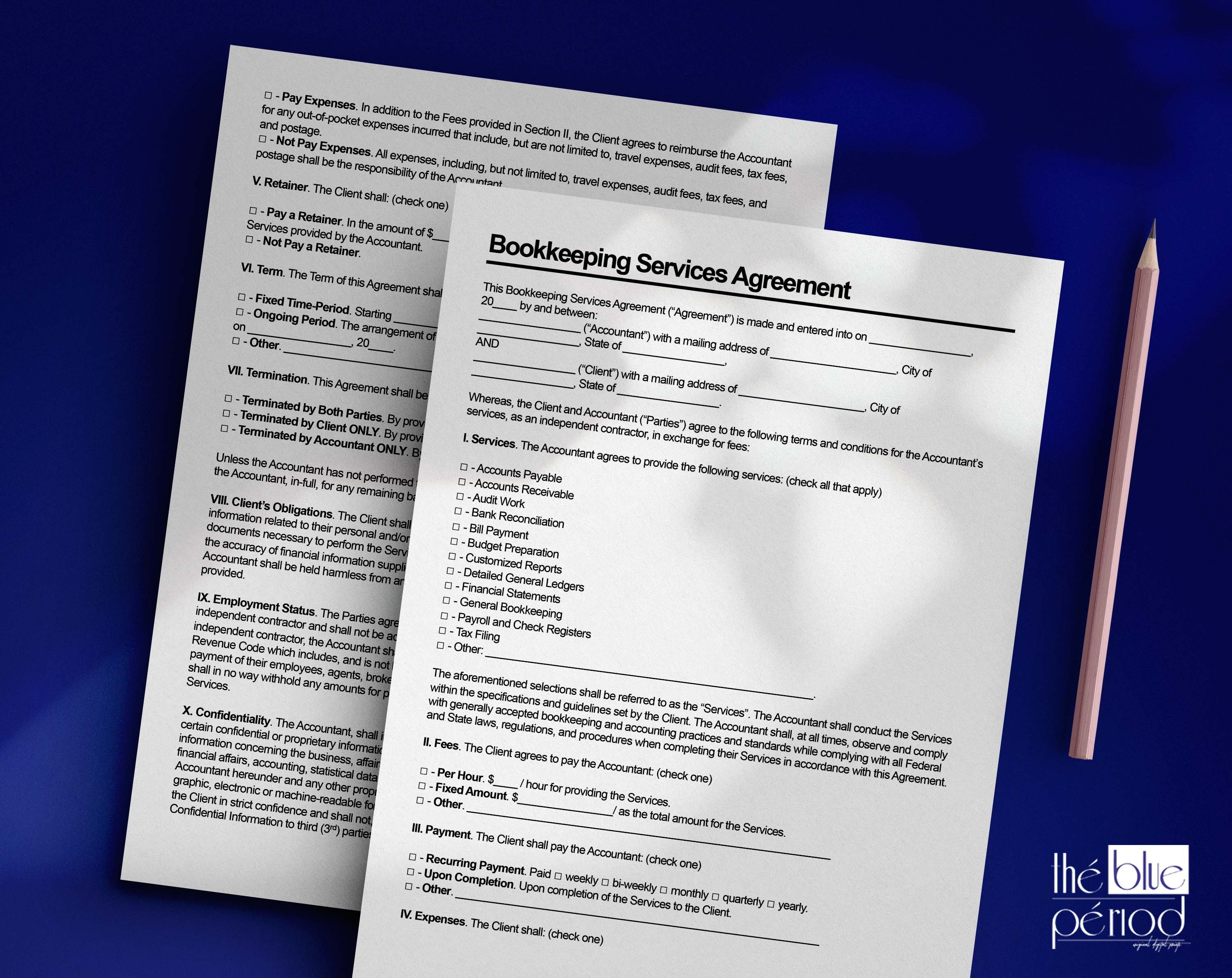 Printable Bookkeeping Services Agreement - Etsy