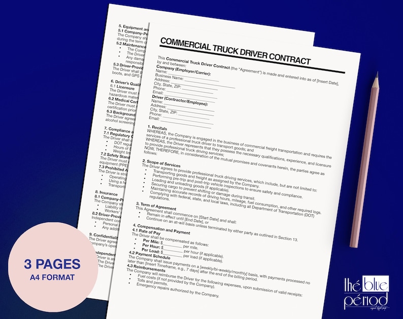 Editable Commercial Truck Driver Contract Template - Etsy