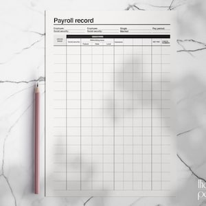 Printable Payroll Record Template - Etsy