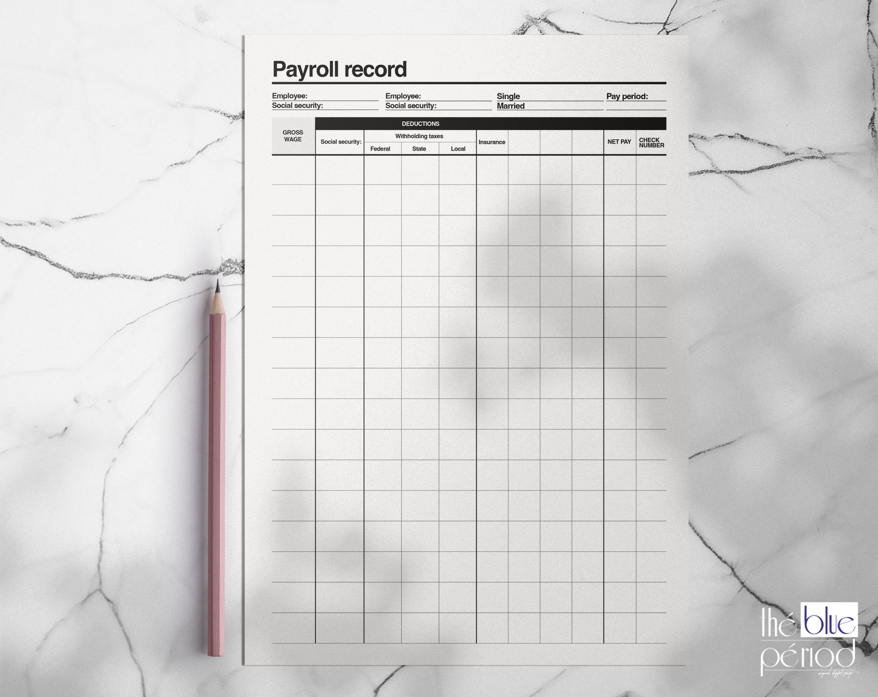 Printable Payroll Record Template - Etsy