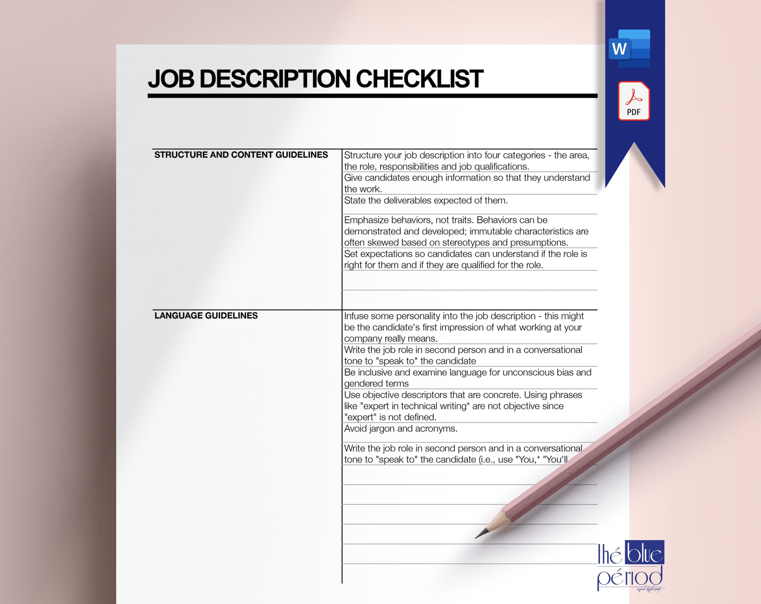 Editable Job Description Checklist - Etsy