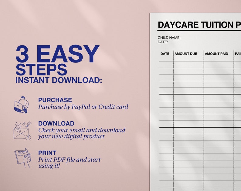 Editable Daycare Tuition Payments Template - Etsy