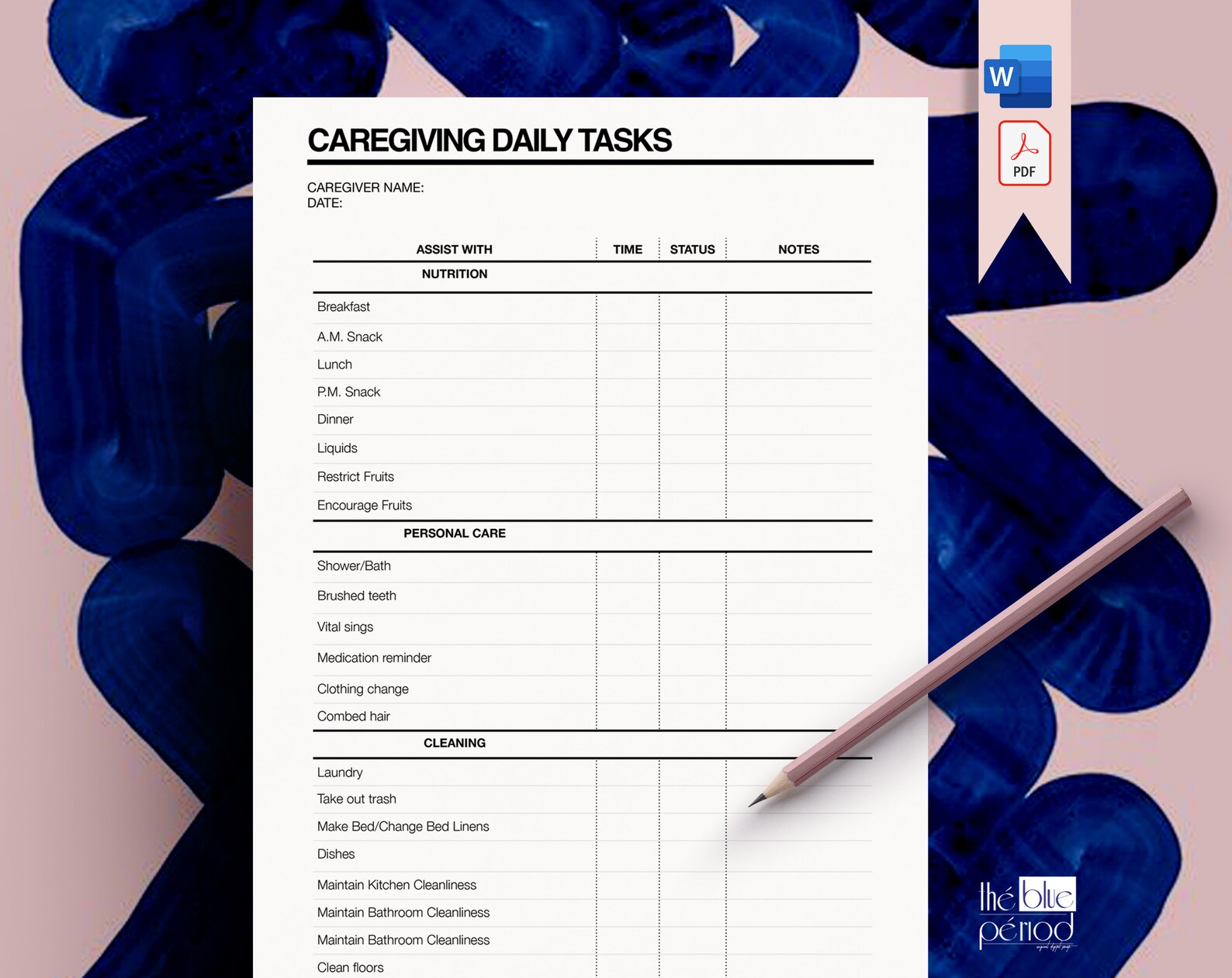 Editable Caregiving Daily Tasks Template, In-home Caregiver Tasks ...
