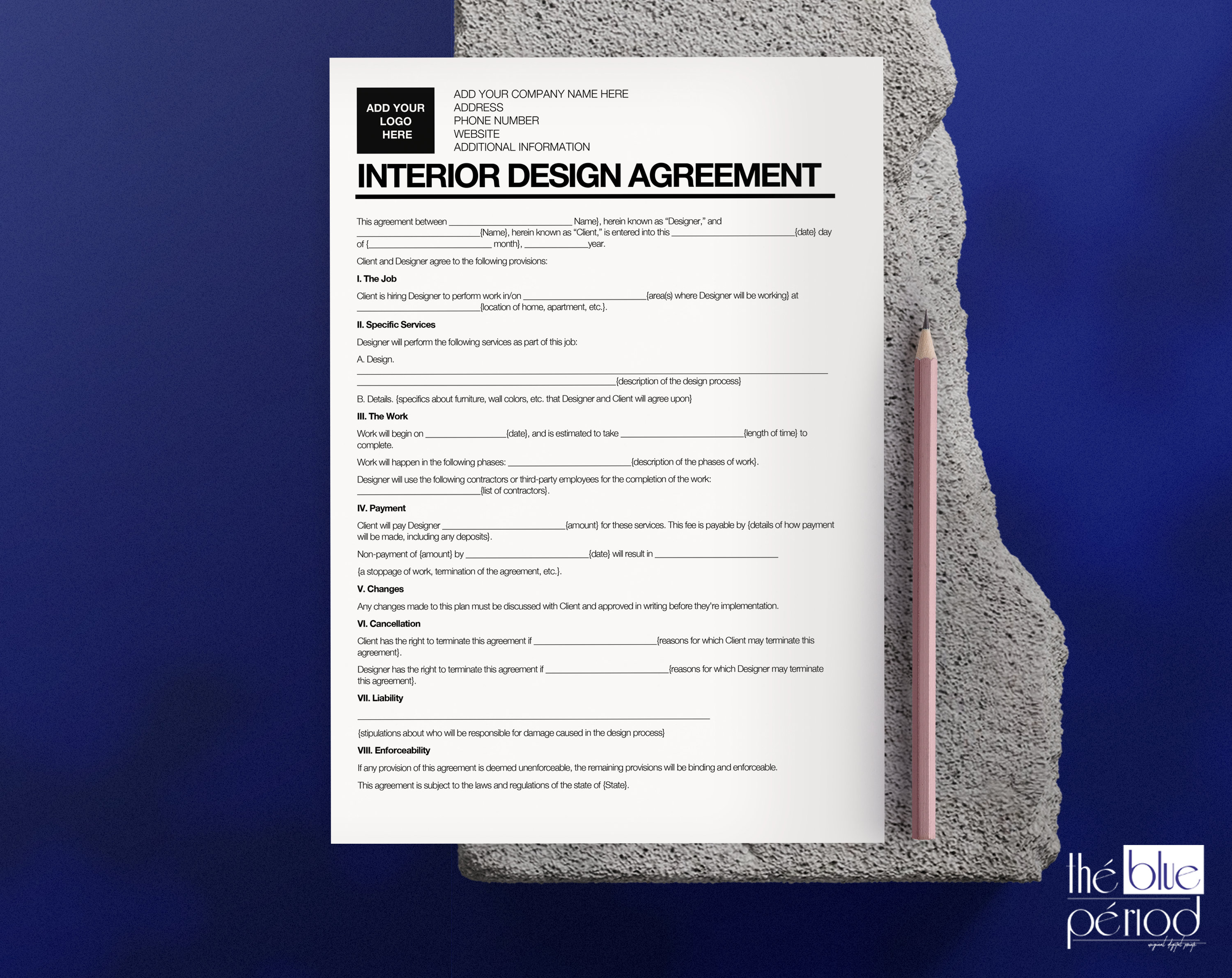 Editable Interior Design Contract With Logo Microsoft Word Format - Etsy