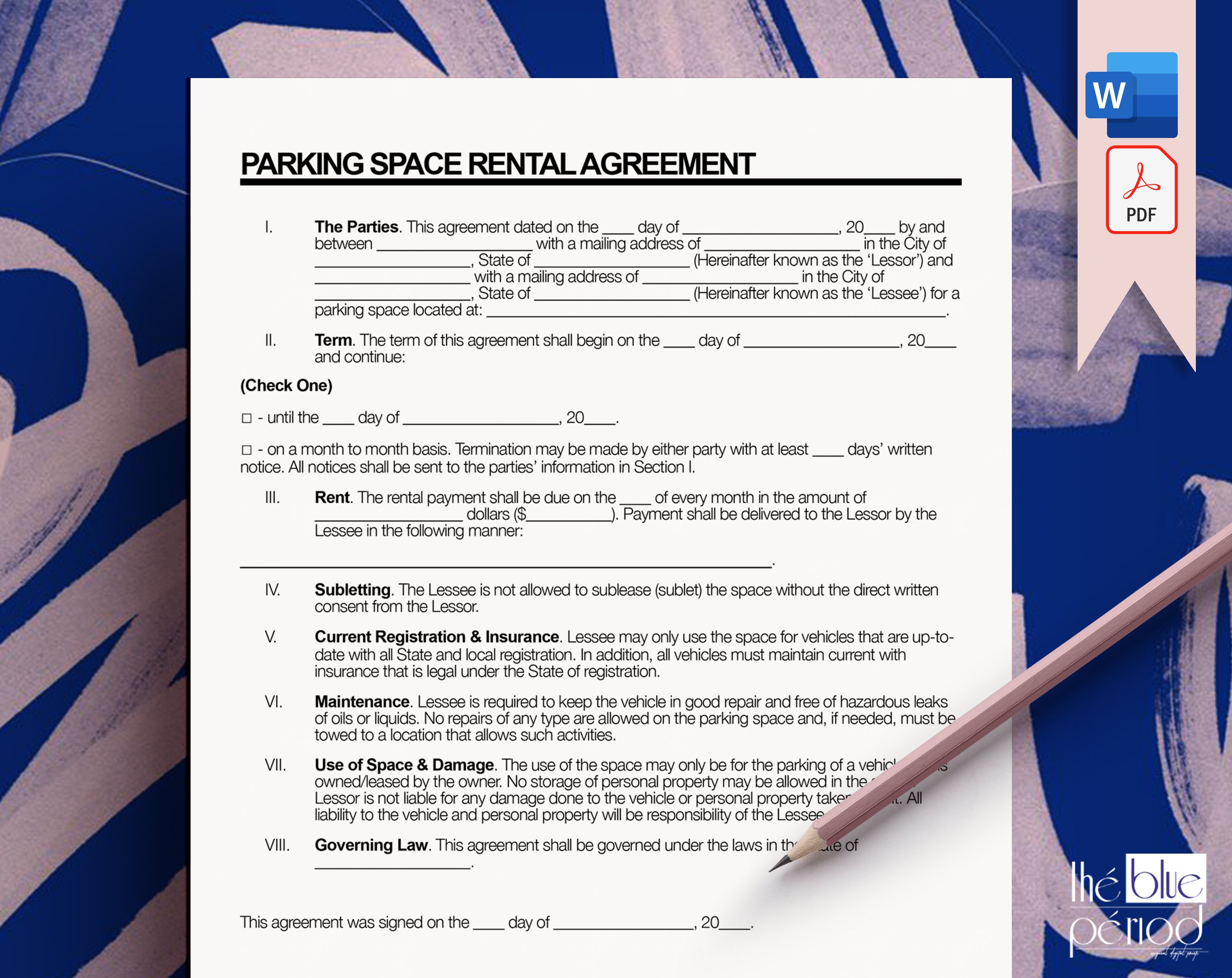 Editable Parking Space Rental Agreement - Etsy