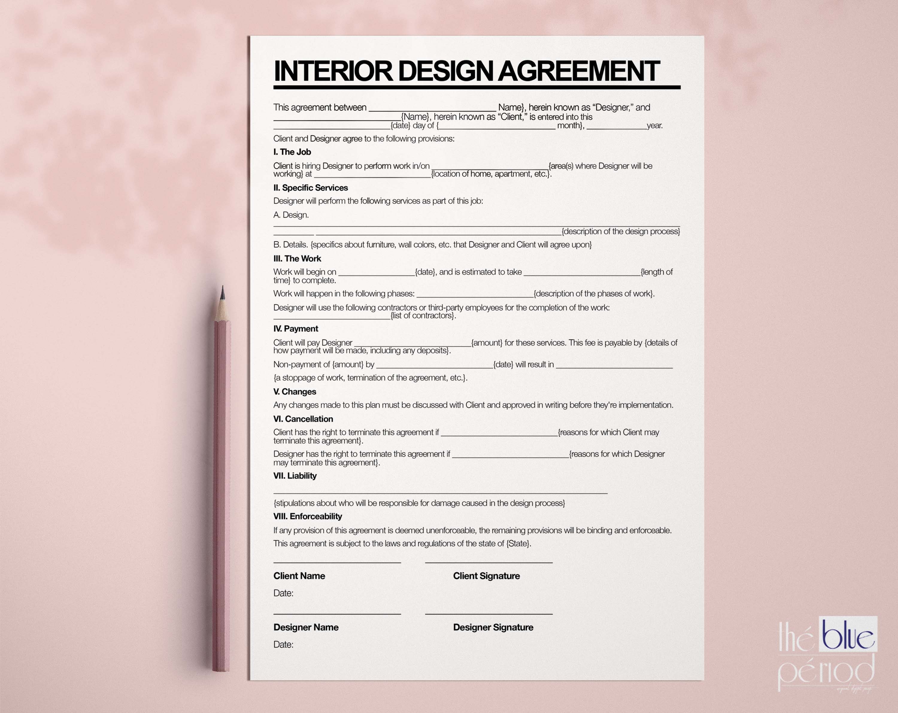 Editable Interior Design Contract Template (PDF & Word Format) - Etsy