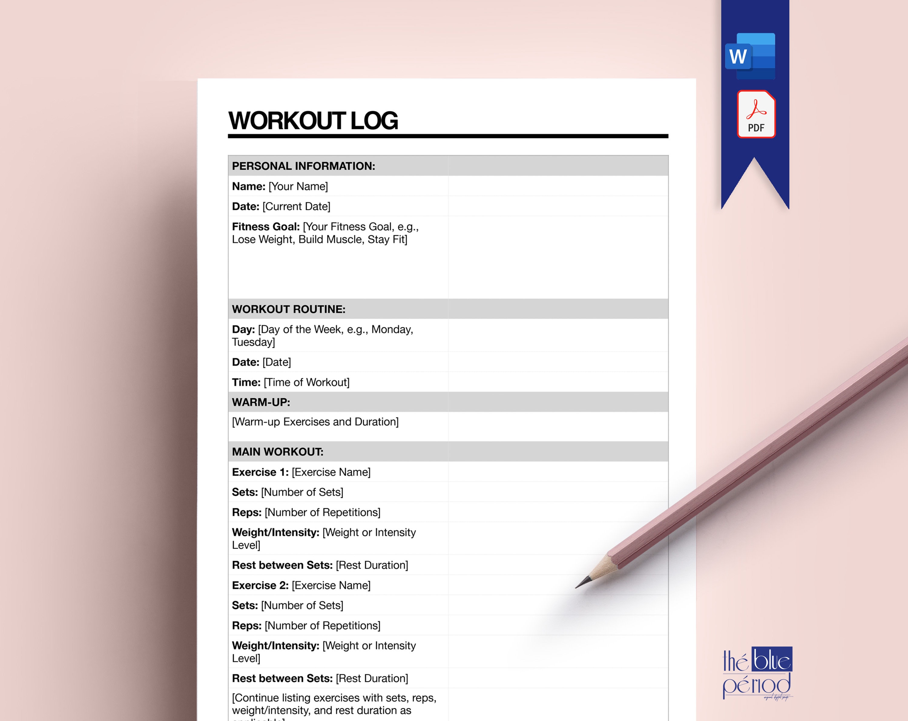 Editable Workout Log Template - Etsy