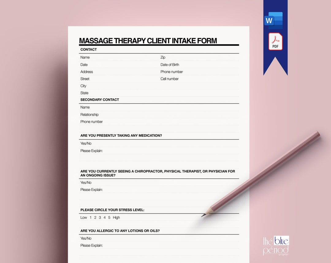 Editable Massage Therapy Client Intake Form - Etsy