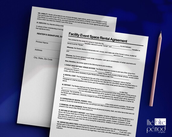 Facility Event Space Rental Agreement | Etsy