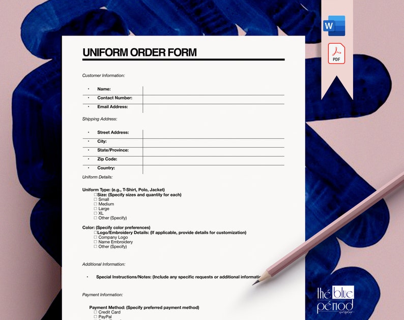 Editable Uniform Order Form - Etsy
