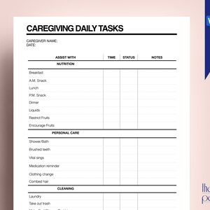 Editable Caregiving Daily Tasks Template, In-home Caregiver Tasks ...