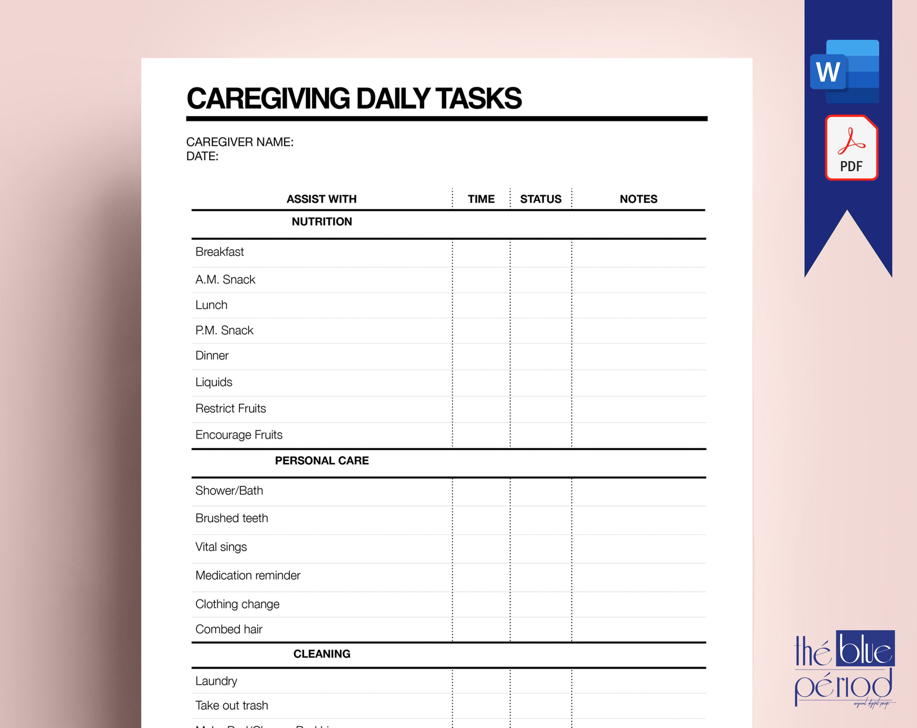 Editable Caregiving Daily Tasks Template - Etsy