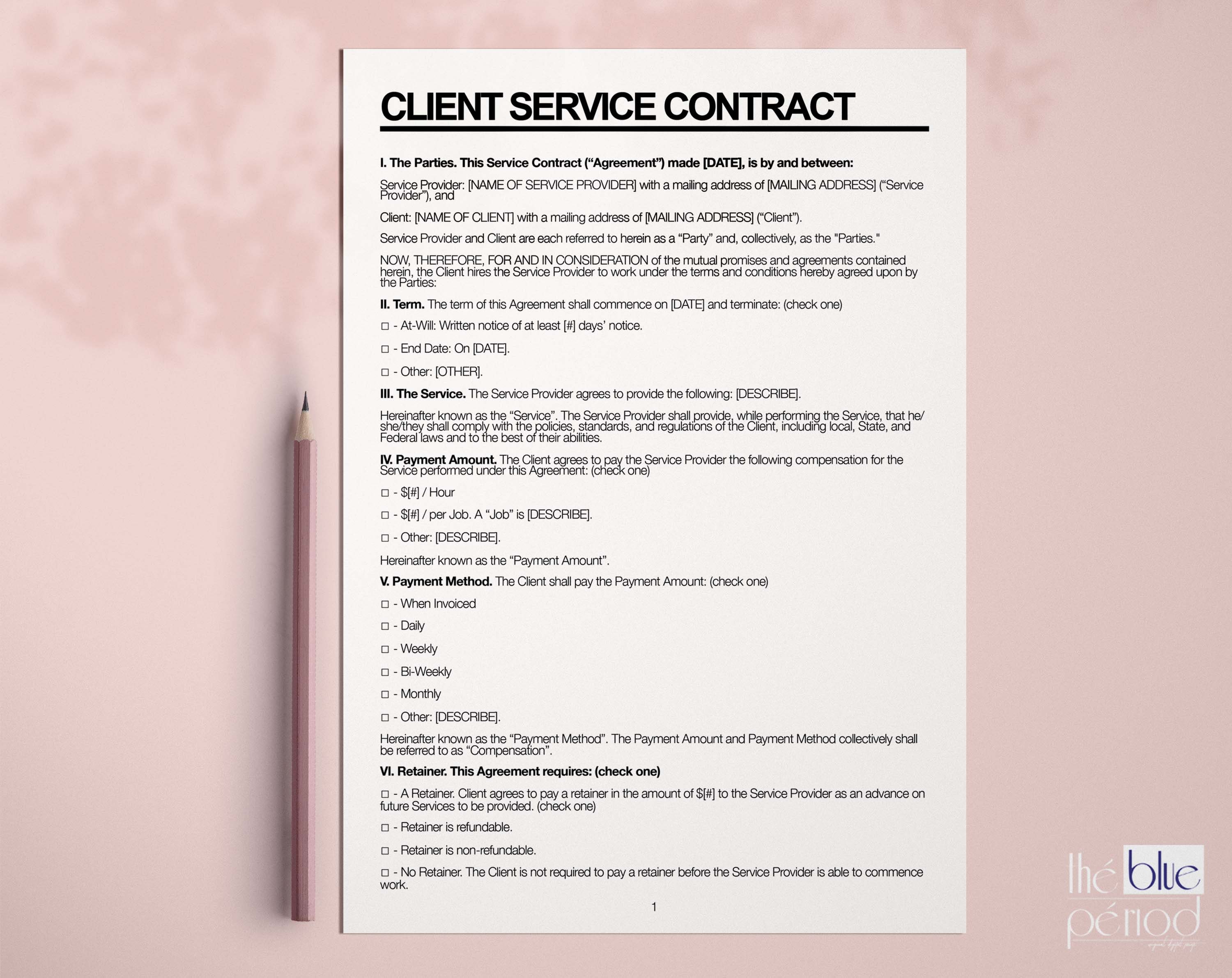 Editable Client Service Agreement - Etsy