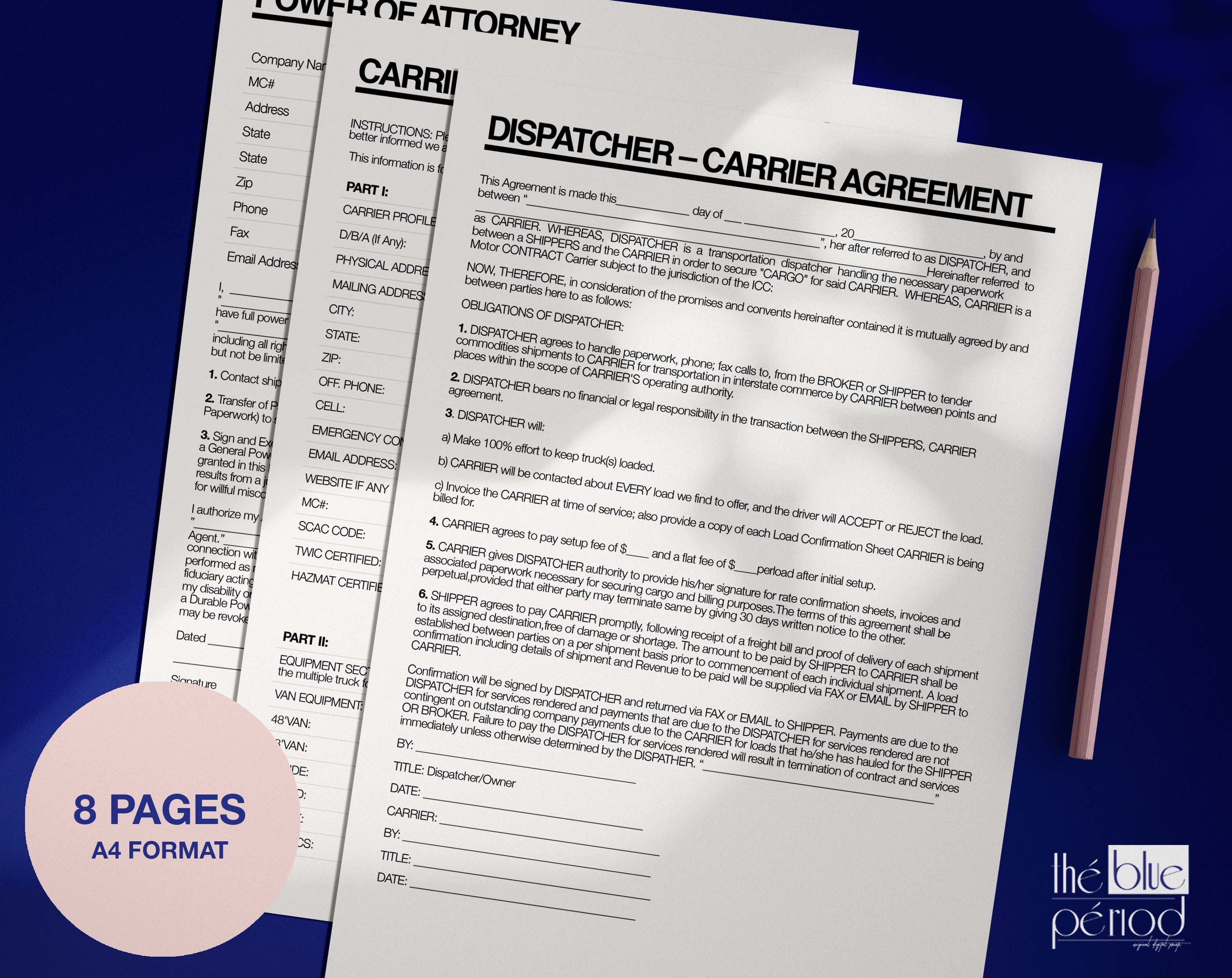 Editable Freight Dispatch Carrier Agreement Google Doc - Etsy