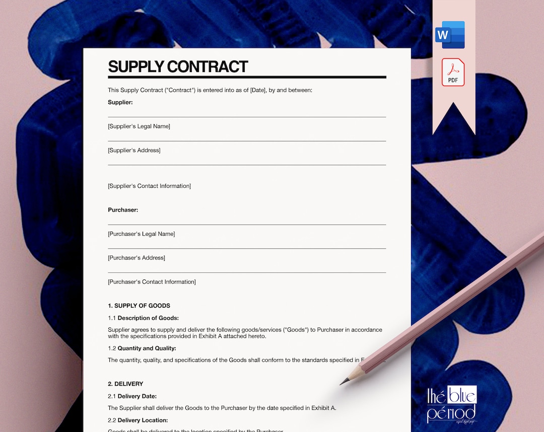 Editable Supply Contract Template - Etsy