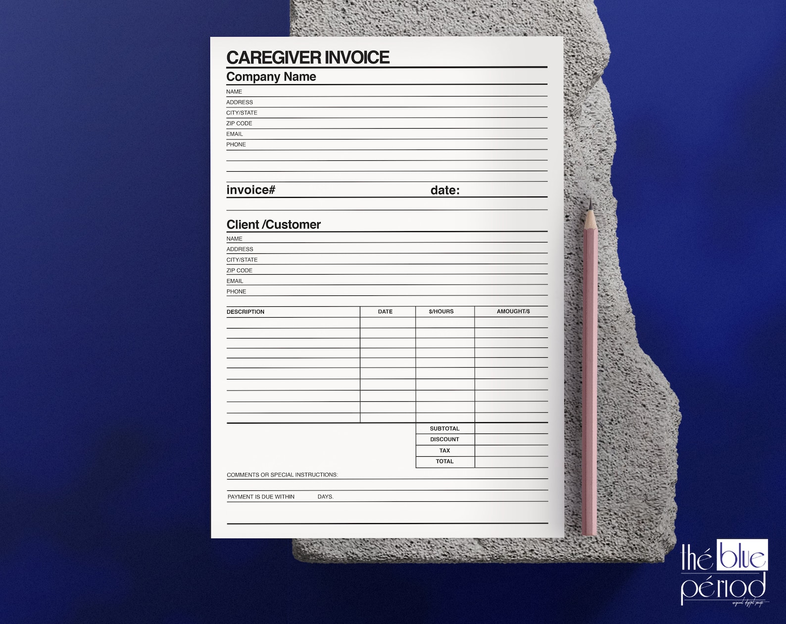 Printable Caregiver Invoice - Etsy