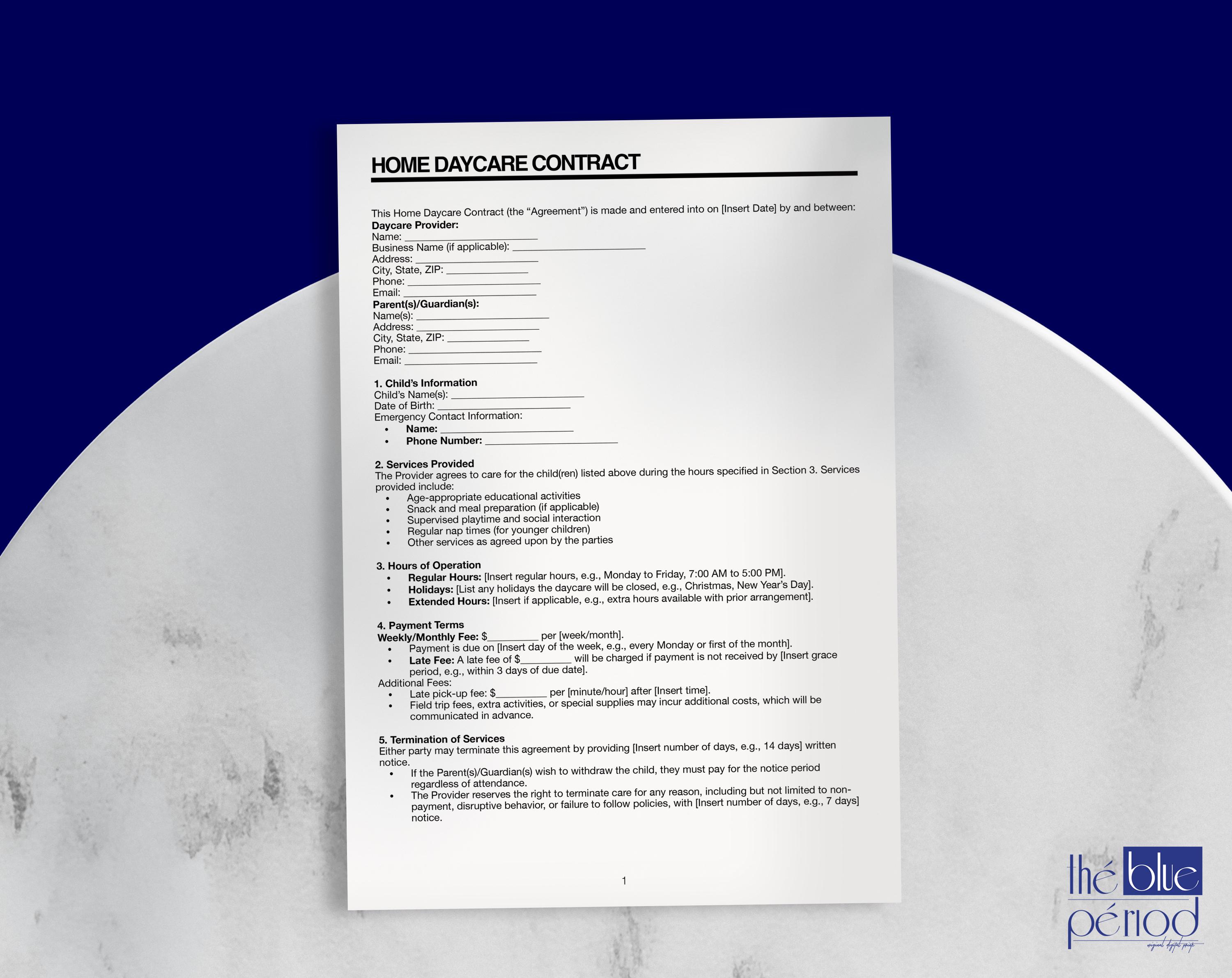 Editable Home Daycare Contract Template - Etsy