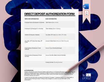 Direct Deposit Authorization Request Form Template (word, Editable, Printable) - Etsy