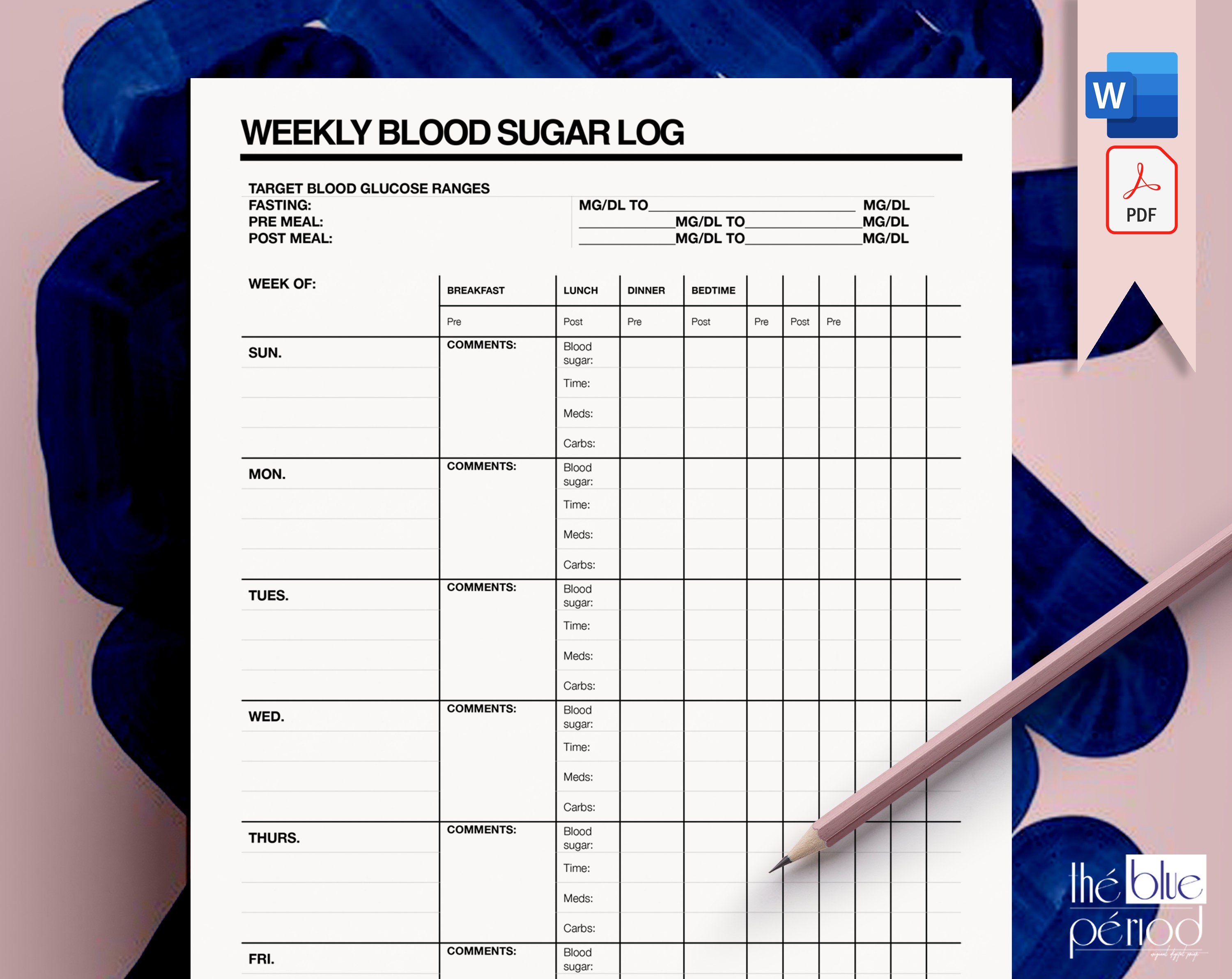 Editable Weekly Blood Sugar Log PDF - Etsy