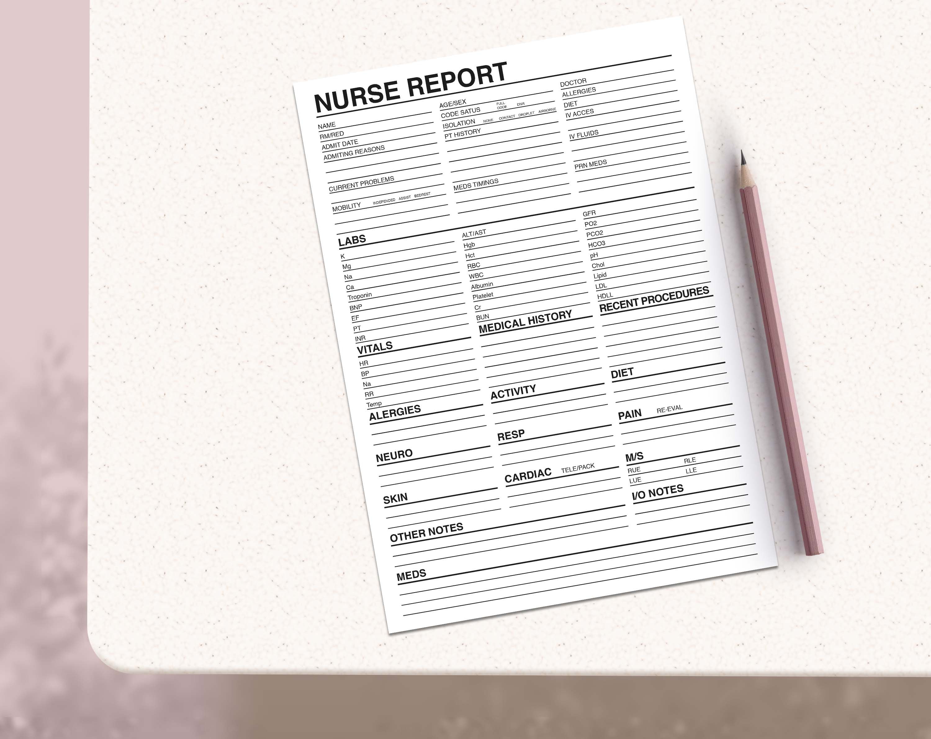 One Patient Full Nurse Report Sheet Template - Etsy