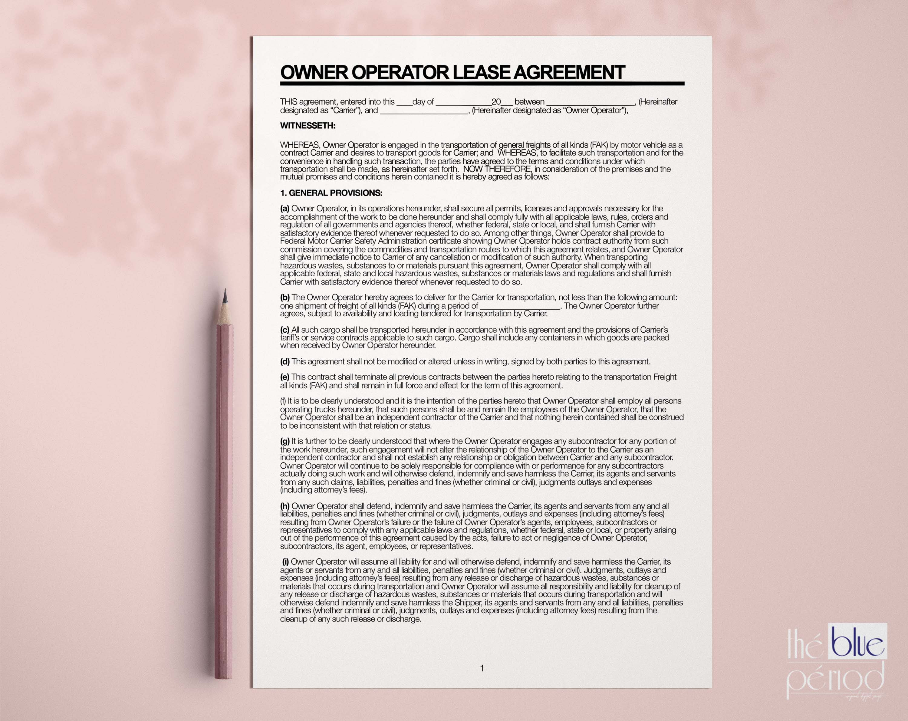 Editable Owner Operator Lease Agreement - Etsy