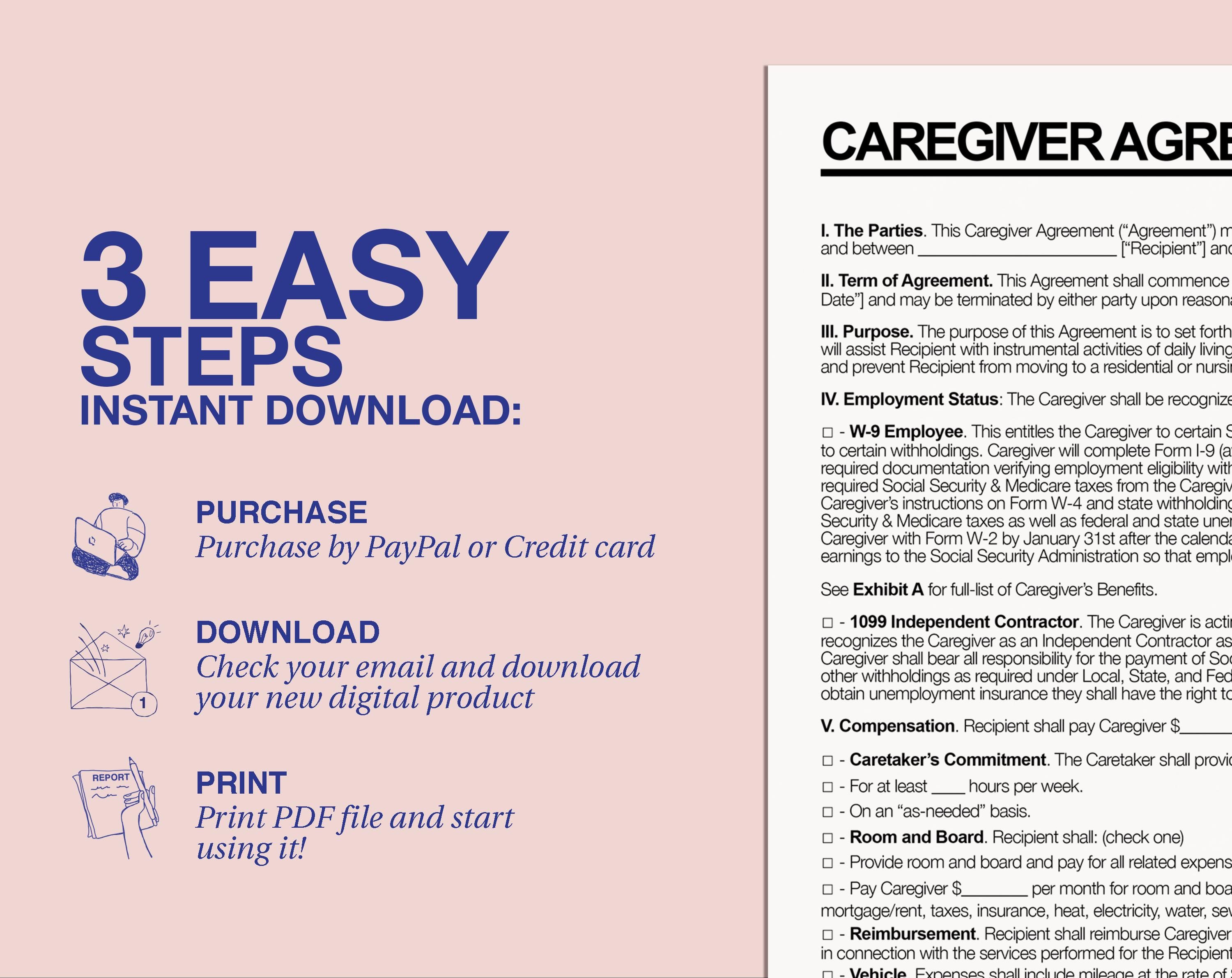 Editable Caregiver Contract - Etsy
