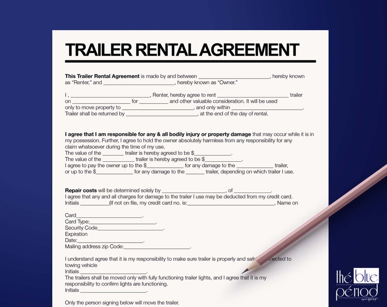 Editable Trailer Rental Agreement - Etsy