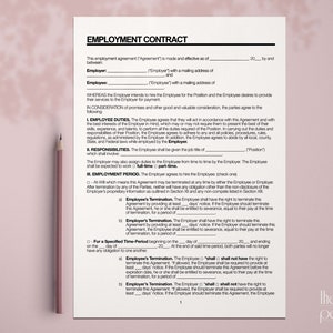 Editable Employment Contract Template - Etsy