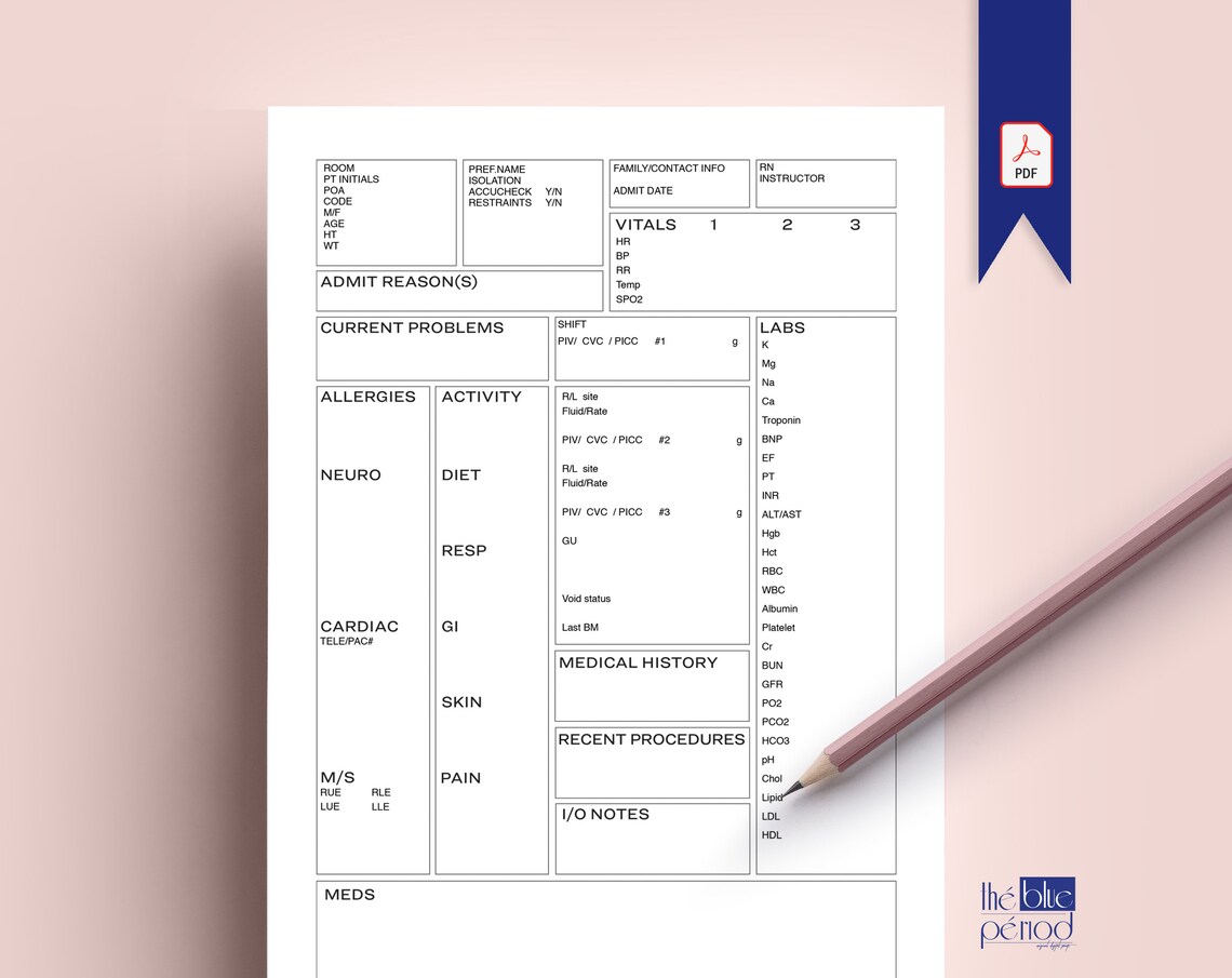 Printable Neuro Nurse Report Sheet - Etsy