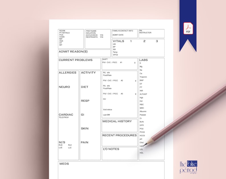 Printable Neuro Nurse Report Sheet - Etsy