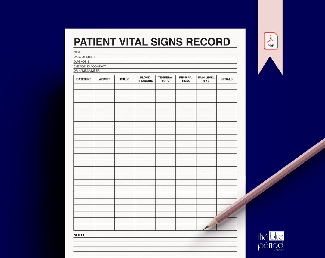 Nurse Patient Vital Signs Record Sheet PDF - Etsy